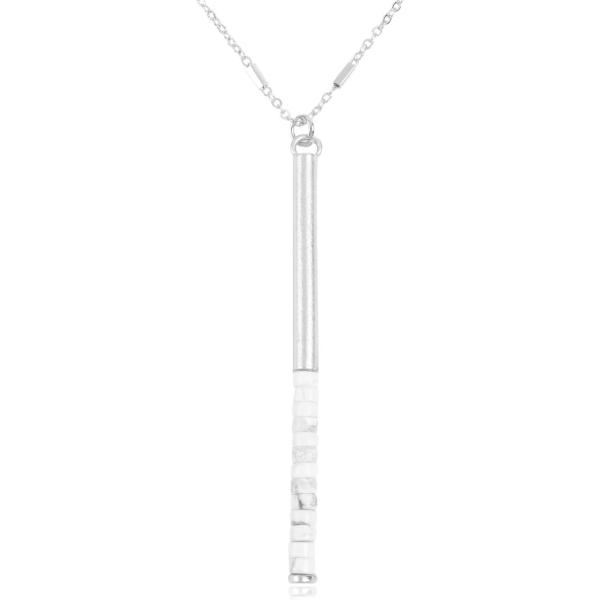 商品名RIAH FASHION ボヘミアン 天然石 幾何学模様 ペンダント ロングネックレス - シンプル 長方形 バーチャーム 重ね着 ステートメントレイヤー チェーン マーブル クォーツ, ストーン, 宝石なしRIAH FASHION ...