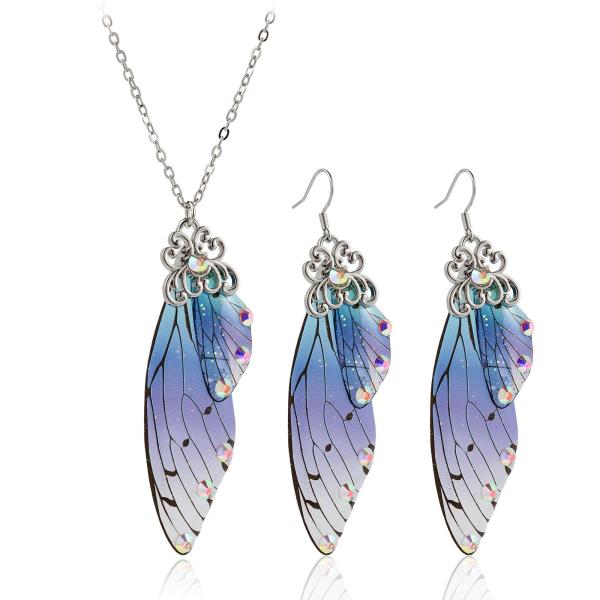 商品名:  Colorful Resin Butterfly Cicada Wing Dangle Drop Statement Earrings Pendant Necklace Jewelry Set for Women Girl Te...