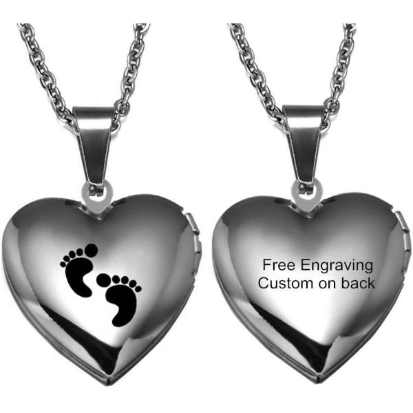 商品名ZKXXJ Personalized Baby Feet Necklace for Women,Stainless Steel Babyfoot Custom Engraved Locket Pendant Memory Photo ...