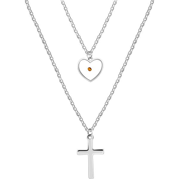 商品名N/C ダブルレイヤーネックレス マスタードシードハート/ラウンド/V/クロスペンダント 2層ネックレス レディース ZY140N/C Double Layer Cross Necklace, Layered Heart Mustar...