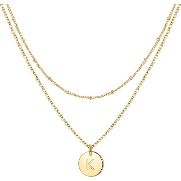 商品名IEFWELL ゴールドイニシャルネックレス レディース 14Kゴールドフィルド 両面刻印 槌目ゴールドコインネックレス レディース イニシャルネックレス レイヤードイニシャルネックレス レディース ティーンガールジュエリー, 金属,...