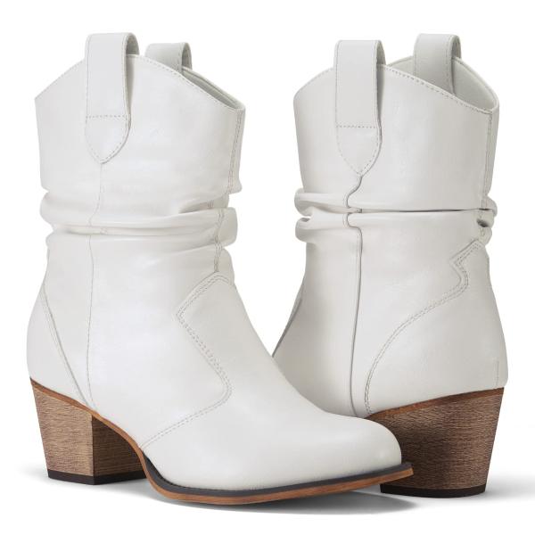 商品名:  HISEA Rollda Cowgirl Boots Women Western Boots with Pull-Up Tabs Ladies Cowboy Fashion Ankle Boots White Size 8ブラン...