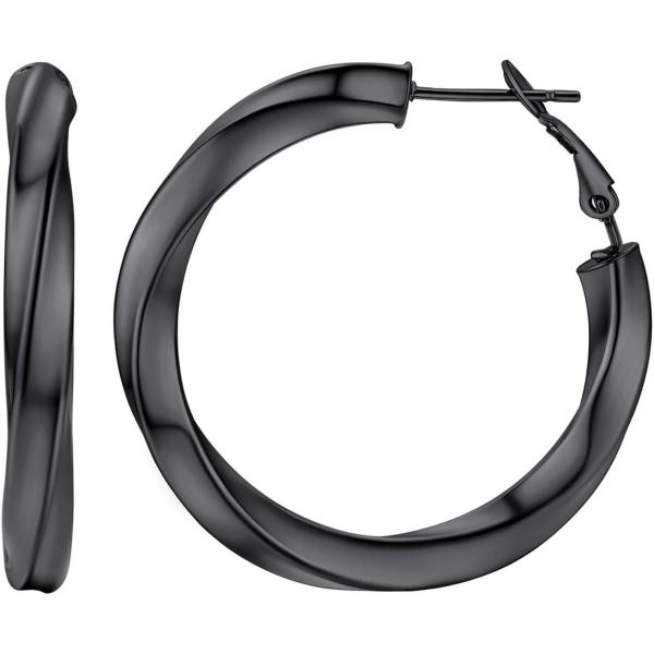 商品名FindChic ステンレススチールフープイヤリング 中空ラウンド/クロスオーバーパターン/キューブチューブチャンキーネームイヤリング レディース ガールズ 30mm/40mm/60mm/80mm ミディアム オーバーサイズ 低刺激性...