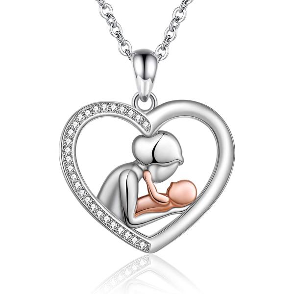 商品名EJALEN ハート 母子 ネックレス - 925スターリングシルバー 母 ハート ペンダント ネックレス 母の日 ジュエリー 誕生日ギフト 女性 母 妻925-Sterling-Silver Heart Mother and Chi...