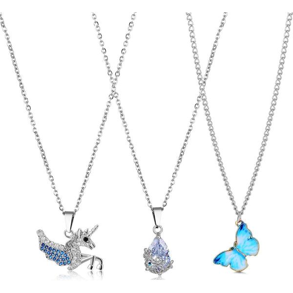 商品名XIAOLI ユニコーンバタフライ 水滴 ステンレススチール ネックレスセット レディース ガールズ ジュエリー 3個OUGWA 3Pcs Unicorn Butterfly Water droplets Stainless Stee...