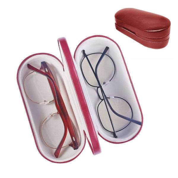 商品名: UD ダブルメガネケース デュアルメガネケース ハードシェル二層保護ケース 2ペアのメガネ用 PUレザーポータブルメガネケース 赤色 男女兼用 M UD Double Eyeglasses Case,Dual Glasses Ca...