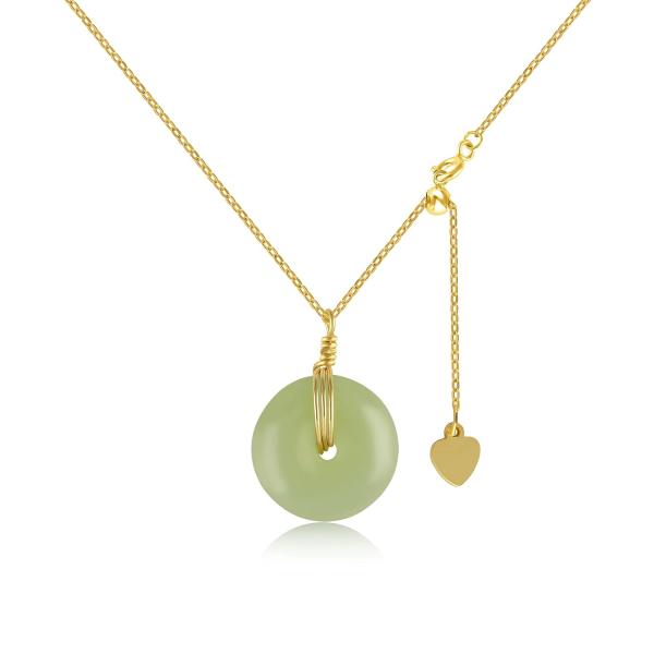 商品名DAUMIER Jade Necklace 925 Sterling Silver 14K Gold Plated Jade Pendant Necklaces for Women Natural Green Hetian Jade ...