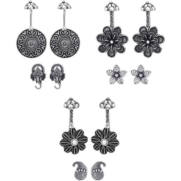 商品名Yellow Chimes Women's Oxidised Ear Cuffs Combo of 3 Pairs Oxidised Stud Earrings Floral Design Traditional Bugadi Ear...
