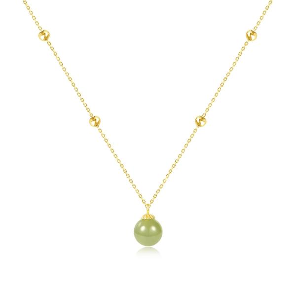 商品名Daumier Hetian Jade Pendant Necklace 14K Gold for Women Natural Jade Ball Green Choker Necklace Handmade Jewelry Vale...