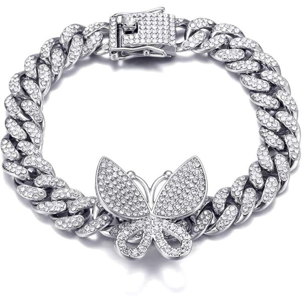 商品名: Apzzic 12mm アイスアウト バタフライ キューバネックレス ゴールドメッキ ヒップホップ ブリング CZ ラボダイヤモンド マイアミキューバリンク チョーカーチェーンブレスレット レディース メンズ シルバー Apzzi...