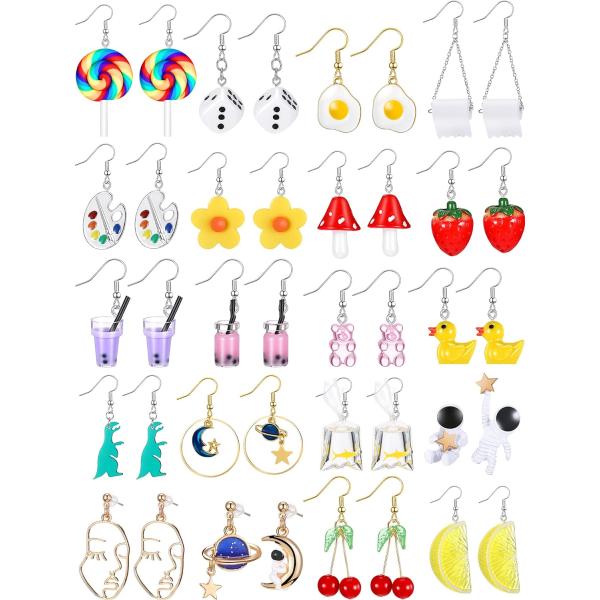 商品名20ペア かわいい奇妙なイヤリング 面白いダングルドロップイヤリング レディース ガールズ グミキャンディ ベア ミルク ティー 金魚 アーティストペイント イチゴ マッシュルーム 花など, as the picture show, ...