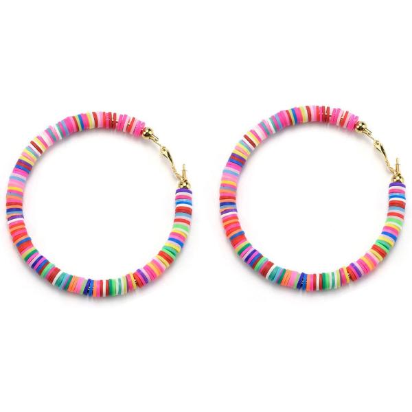 商品名ボヘミア カラフル クレイビーズ フープ イヤリング ハンドメイド アフリカン ビニール ディスク イヤリング ボーホー ソフト ポリマー クレイループ イヤリング 夏 サーファー ジュエリー レディース ガールズ ビーチ Vacti...