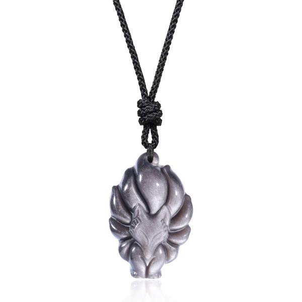 商品名COAI ストーンアミュレット 九尾キツネペンダントネックレス, ストーン, シルバー 黒曜石COAI Nine Tailed Fox Amulet Silver Sheen Obsidian Stone Pendant Neckla...
