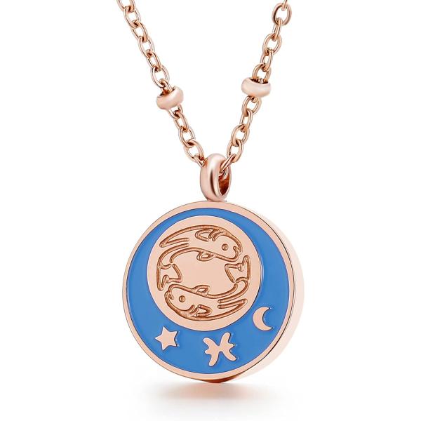 商品名Qings ローズゴールド 星座ネックレス 12星座 ホロスコープペンダント 占星術ネックレス レディース ガールズ 誕生日ギフト, ローズゴールドメッキ, ブルーカルセドニー,Qings Rose Gold Zodiac Neckl...