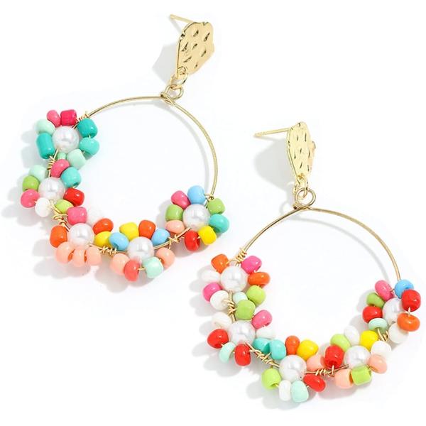 商品名Colorful Beaded Flower Earrings Handmade Multicolored Seed Flowers Bead Summer Bohemian Tassel Dangle Earrings Cute F...