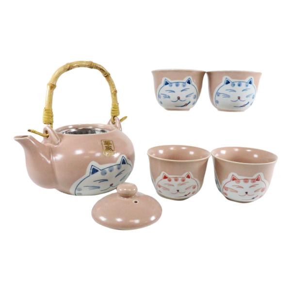 商品名:  Ebros Auspicious Japanese Design Maneki Neko Lucky Fortune Cat Pink Ceramic Tea Pot 24oz and Cups Set Serves 4 Wit...
