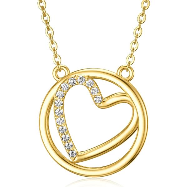 商品名14Kリアルゴールドハートネックレス 5Aキュービックジルコニア イエローゴールド 神聖な幾何学模様 ラウンドサークルチャームペンダント ファインジュエリー 誕生日 母の日ギフト 女性 妻 女の子 16インチ+2インチSISGEM 1...