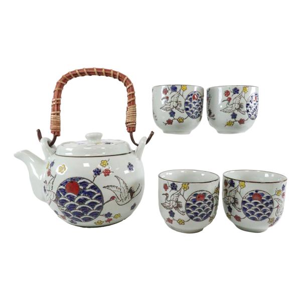 商品名:  Ebros Flying White Storks In The Red Moon Night Sky With Cherry Blossoms Ceramic Tea Pot 22oz and 4 Cups Set With ...