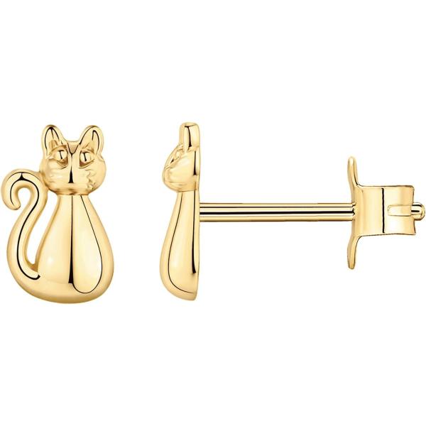 商品名14K イエローゴールドメッキ 925スターリングシルバー ポストキャットイヤリング レディース 子猫イヤリング 金メッキ レディースイヤリング, イエローゴールド, 猫14K Yellow Gold Plated 925 Sterl...