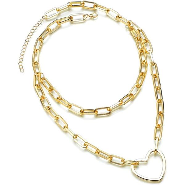 商品名Simple Hollow Love Hearts Layered Link Necklaces Hiphop Punk Style Cuban Chunky Chain Locket Collar Chic Lolita Choke...