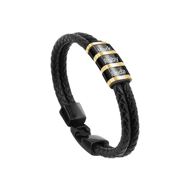 商品名: BAUMA AUTO 編み込みレザーブレスレット 1~7個のカスタムネームビーズ付き ユニ 刻印レザーブレスレット BAUMA AUTO Personalized Men's Bracelet with 1-7 Names Men...