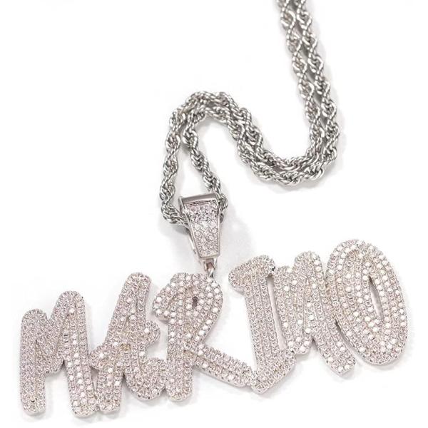 商品名Hip Hop Cursive Custom Name Necklace, Customized Iced Out Script Pendant with Tennis Chain/Rope Chain for Women Men i...