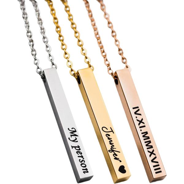 商品名MIA MIA Personalized bar necklace for women, custom 3D 4 sided engraved stainless steel name plate necklace jewelry g...