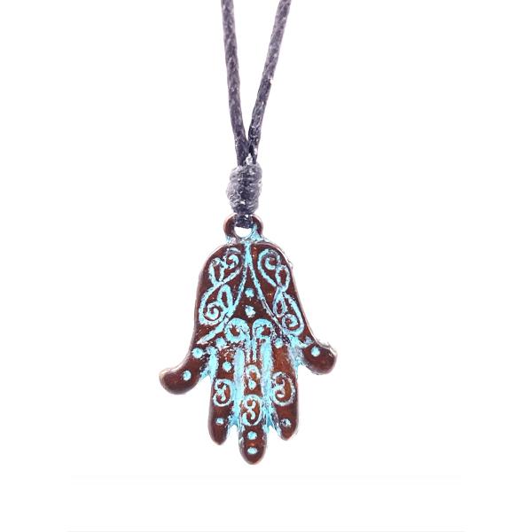 商品名Hamsa Hand Women Necklace - Patina Copper Jewelry, Hebrew Symbolic Charm, Evil Eye Men Choker, Mens Christmas Gifts, ...