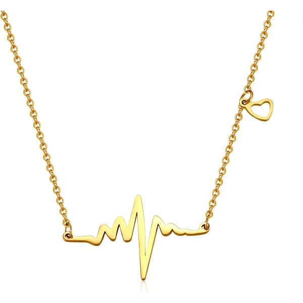 商品名Hanreshe ゴールドシルバーローズゴールドカラー ハートビートネックレス ステンレススチール 心電図ペンダント ハートネックレス 看護師 医師 卒業生 学生 女性ギフトHANRESHE Heartbeat Necklace Go...