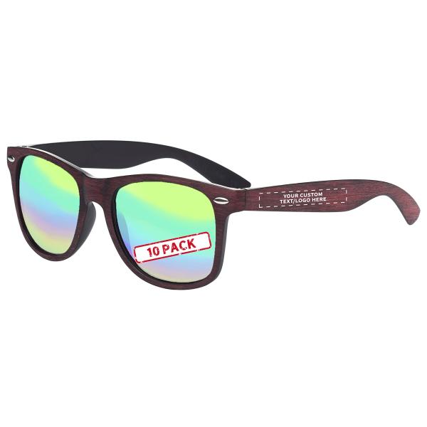 商品名:  DISCOUNT PROMOS 100 Matte Woodgrain Finish Sunglasses Pack - Customizable Text, Logo - Reflector Lenses, UV 400 - ...