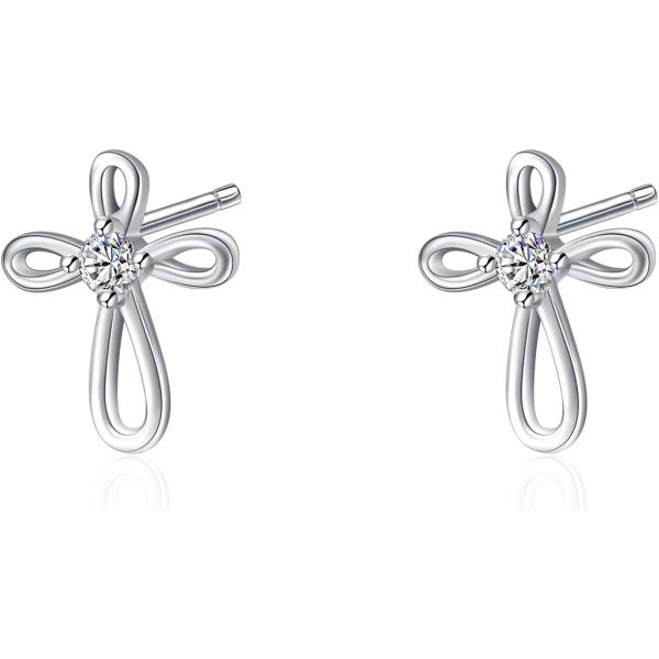 商品名925スターリングシルバー クロスイヤリング レディース ティーン ガールズ925 Sterling Silver Infinity Cross Stud Earrings for Women Teen Girlsブランド：Rnivi...