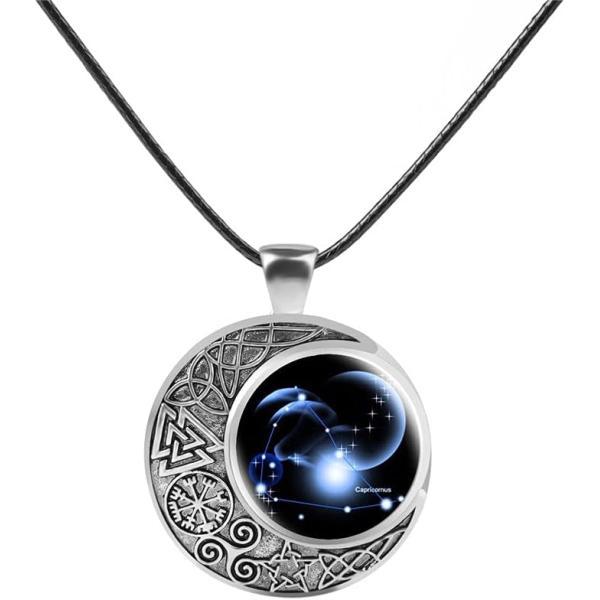 商品名バイキング 月 星座ネックレス レディース レトロ 星座 宝石 三日月 ペンダント ネックレス レザー メンズ ティーン 誕生日 ギフト ジュエリー, ラインストーン,Moon Constellation Necklace Capri...