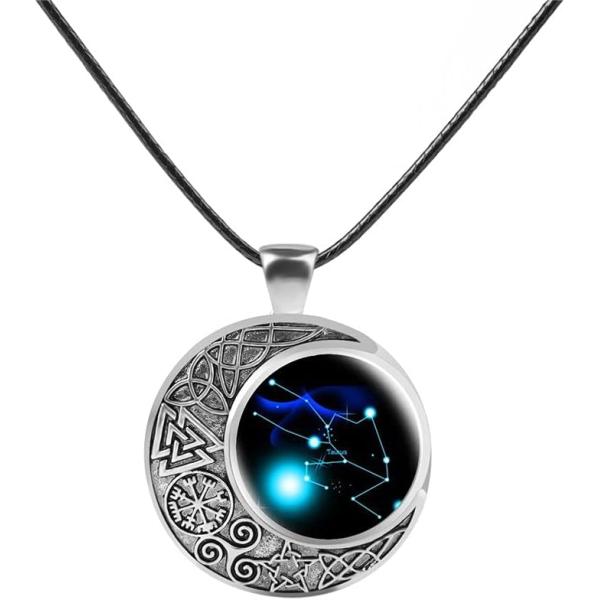 商品名バイキング 月 星座ネックレス レディース レトロ 星座 宝石 三日月 ペンダント ネックレス レザー メンズ ティーン 誕生日 ギフト ジュエリー, ラインストーン,Taurus Constellation Moon Necklac...