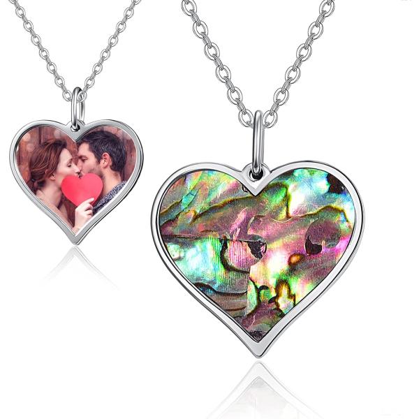 商品名PRAYMOS Valentines Day Necklace, Heart Locket Necklace That Holds Pictures 925 Sterling Silver Abalone Shell Picture ...