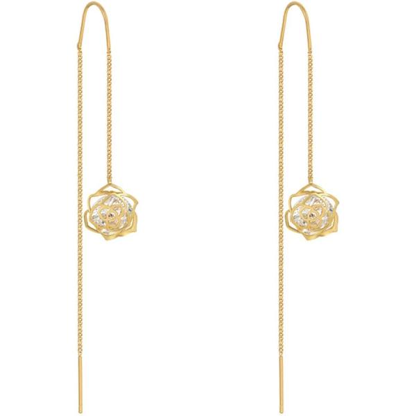 商品名14K 金メッキ ローズ フラワー シェイプ タッセル スレッド ロング チェーン イヤリング レディース ドロップ イヤリング14K Gold Rose Flower Dangle Earring For Women Tassel ...