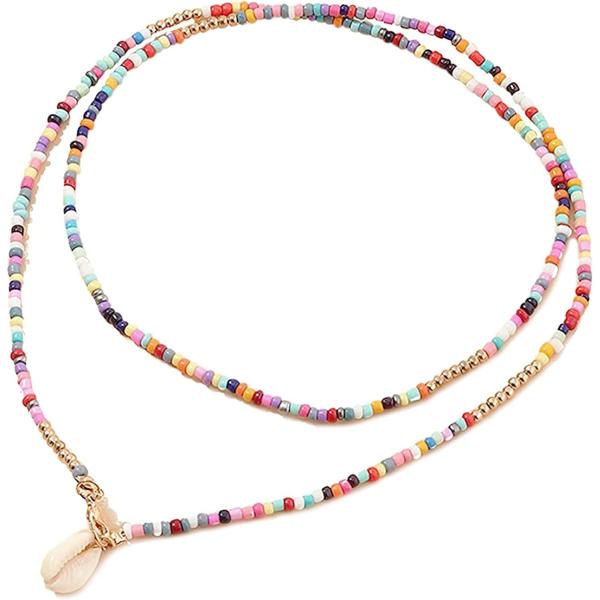 商品名COLORFUL BLING ボーホー レインボービーズチョーカーネックレス ビーチビーズストランドネックレス レディース ティーン ガールズ カラーロック バタフライスター プカシェル フラワーペンダント ビーズレイヤードジュエリー...