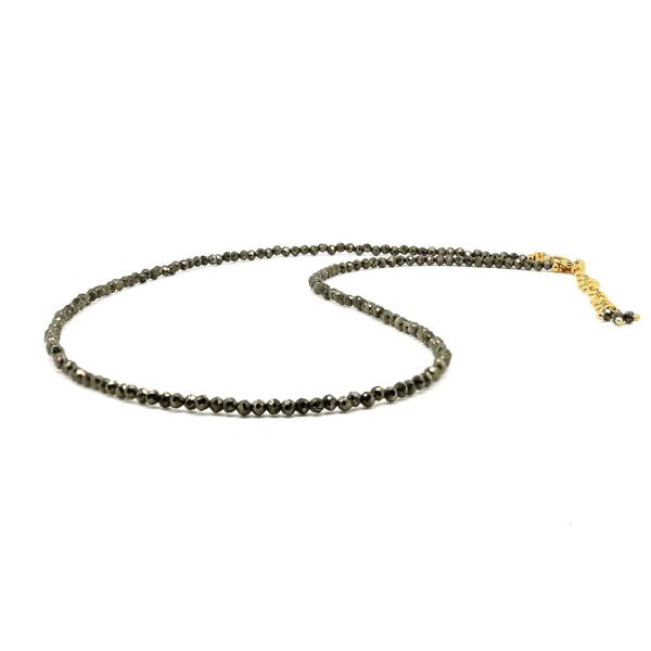 商品名Gempires Pyrite Beaded Choker Necklace, Pyrite Faceted Beads 2.4-2.5 mm, Pyrite Jewelry for Women, Gift for Her, 18 i...