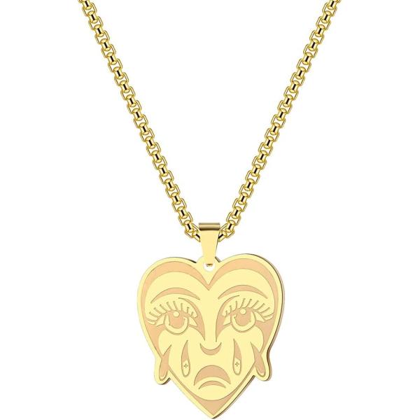 商品名Chereda トレンディラブクライニングハートペンダントネックレス レディース ステンレススチールジュエリー 悲しい涙の顔 上品なネックレス ギフト, ステンレス鋼, 宝石なし。,Chereda Trendy Love Crying...