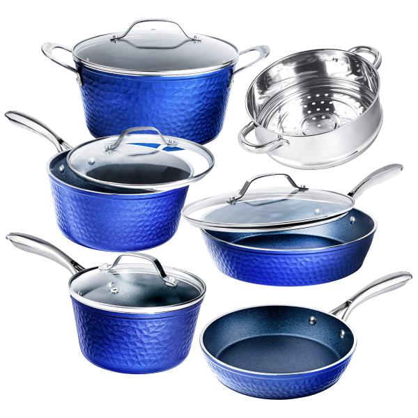 商品名:  Granitestone Pots and Pans Set with Hammered Design, 10 Piece Complete Nonstick Kitchen Cookware Set, Dishwasher S...