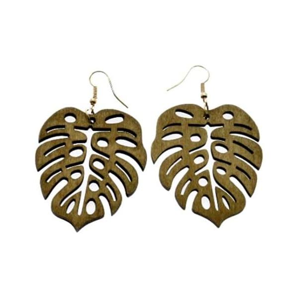 商品名Monstera ヤシの葉イヤリング 木製ダングルイヤリング レディース トロピカルファッションアクセサリーMonstera Palm Leaf Earrings Wooden Dangle Ear Rings Ladies Trop...
