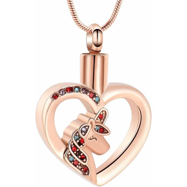 商品名mingke Cremation Jewelry Unicorn Urn Necklace for Ashes for Women Men Memorial Keepsake Human Pet Ashes Pendant,Rose ...