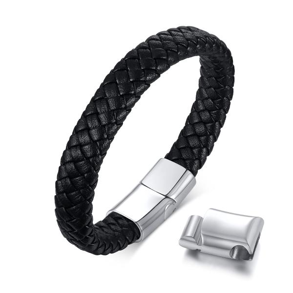 商品名:  Men Leather Bracelets Black - 8 Inches Braided Bracelet Boyfriend Birthday Gift Ideas for Him Wedding Anniversaryブ...