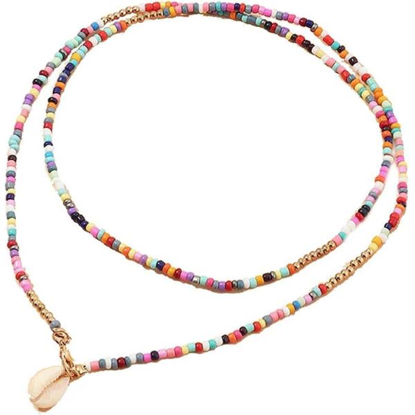 商品名NA Bohemian Shell Necklace Colorful Bead Necklace Handmade Cowrie Seashell Beach Layered Necklaces Boho Rainbow Beade...