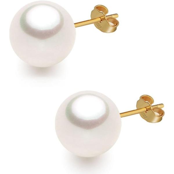 商品名パールピアス レディース 厳選 本物の淡水養殖AAAA+パール 18Kゴールドスタッドピアス, 8mm, イエローゴールド, 真珠,pearls Earrings for women Girl Ladies,Genuine Fresh...