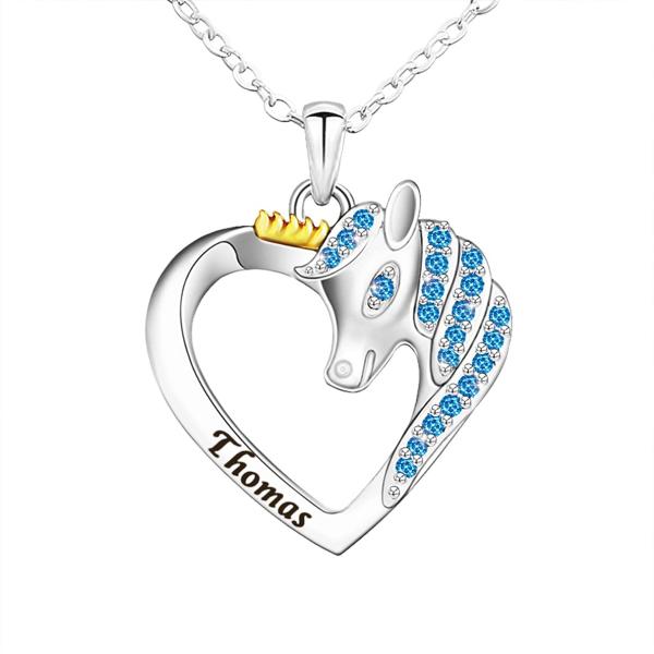 商品名:  Hojaster Personalized Unicorn Necklaces Custom Cute Rainbow Unicorn Necklace Engraved Name Unicorn in Heart Pendan...