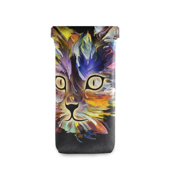 商品名:  HUSSRITY Eyeglasses Case Cat Face Portrait Sunglasses Pouch Soft PU Leather Squeeze Top Eyeglass Holder Portable G...