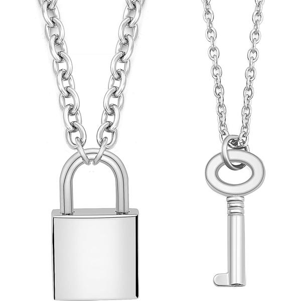 商品名Gleamart ロックキーペンダントネックレス Eboy Egirl 南京錠 パンクチェーンチョーカー メンズ レディース,Gleamart 2 Pcs Lock Key Pendant Necklaces Eboy Egirl P...