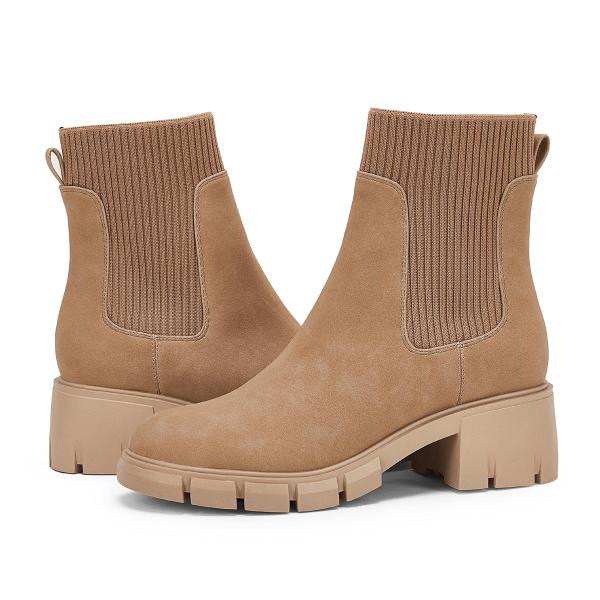 商品名:  Ruanyu Womens Lug Sole Platform Ankle Boots Elastic Chunky Block Heel Non-Slip Combat Comfortable Chelsea Bootiesブ...