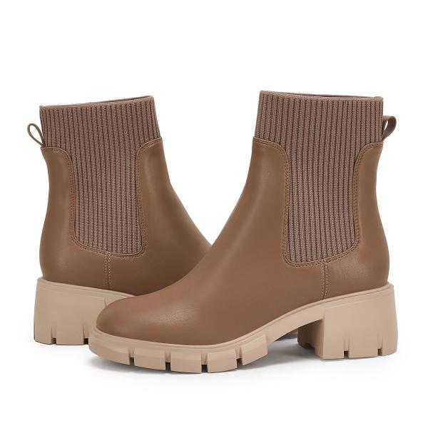 商品名:  Ruanyu Womens Lug Sole Platform Ankle Boots Elastic Chunky Block Heel Non-Slip Combat Comfortable Chelsea Bootiesブ...