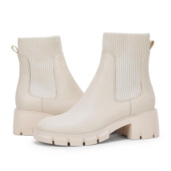 商品名:  Ruanyu Womens Lug Sole Platform Ankle Boots Elastic Chunky Block Heel Non-Slip Combat Comfortable Chelsea Bootiesブ...